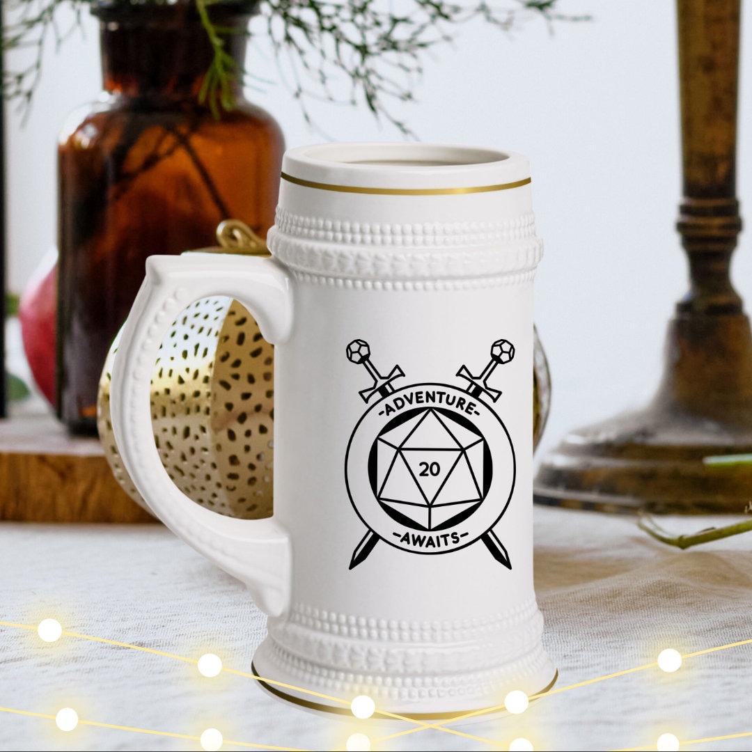 Dnd Beer Stein D20 Adventure Awaits | Dungeons & Dragons Gift - Etsy