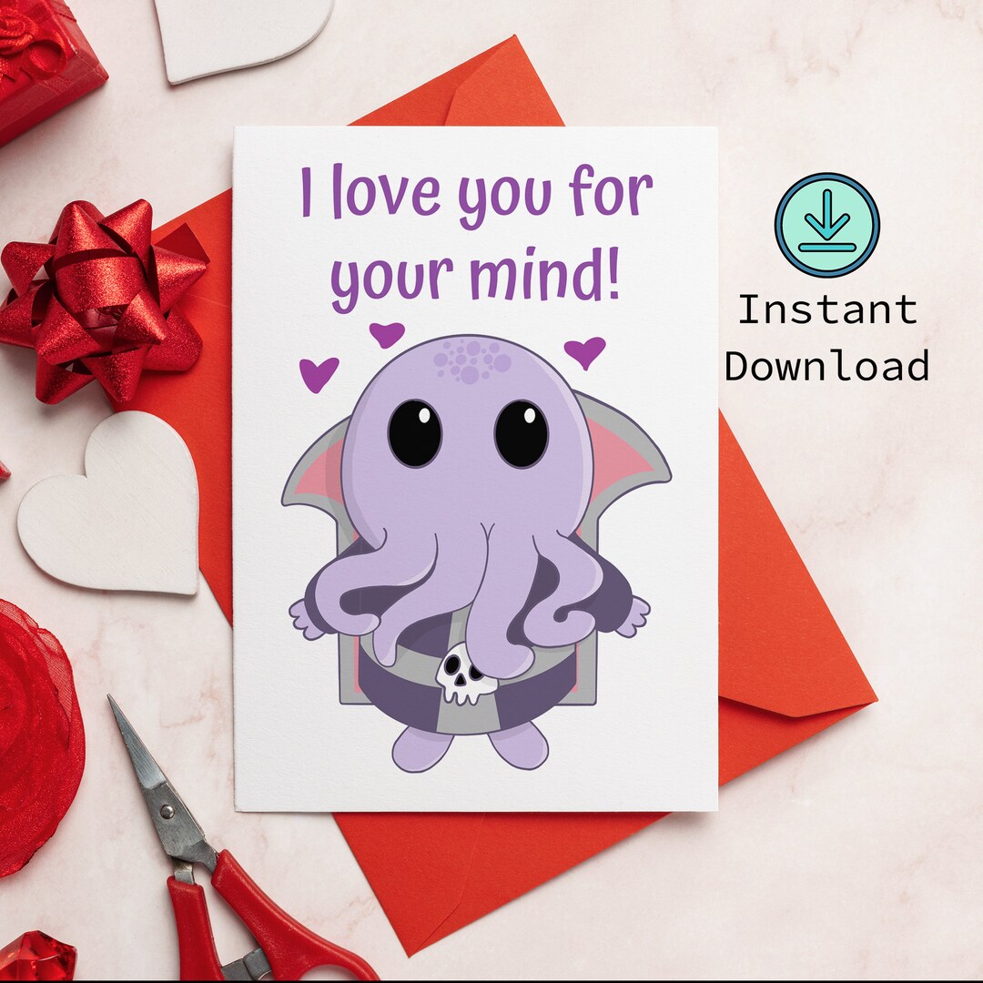 D&D Valentine Card Mind Flayer Printable Card "i Love You for Your Mind ...