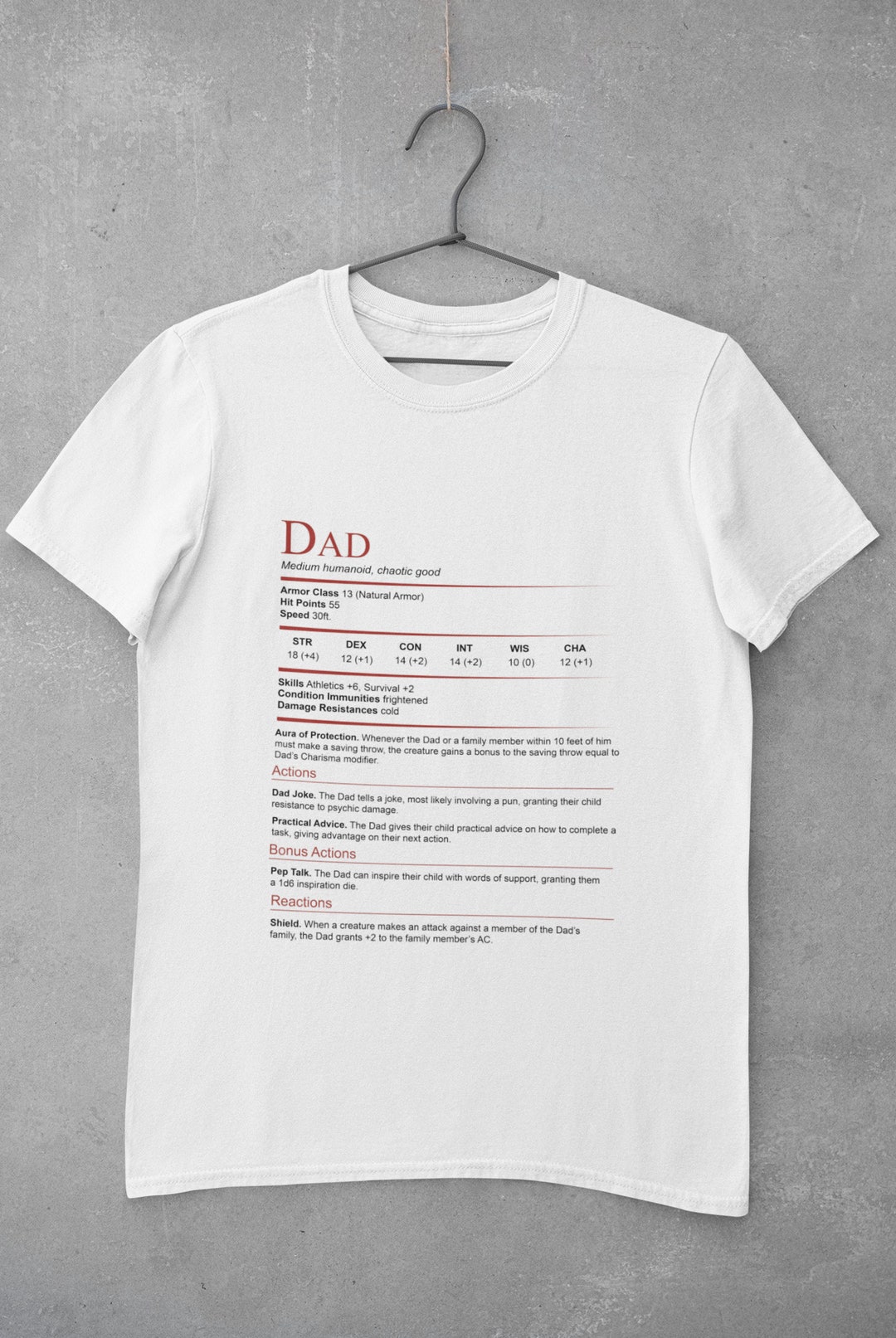 Dnd Dad Stat Block T-shirt, Dungeons and Dragons Father's Day Gift - Etsy