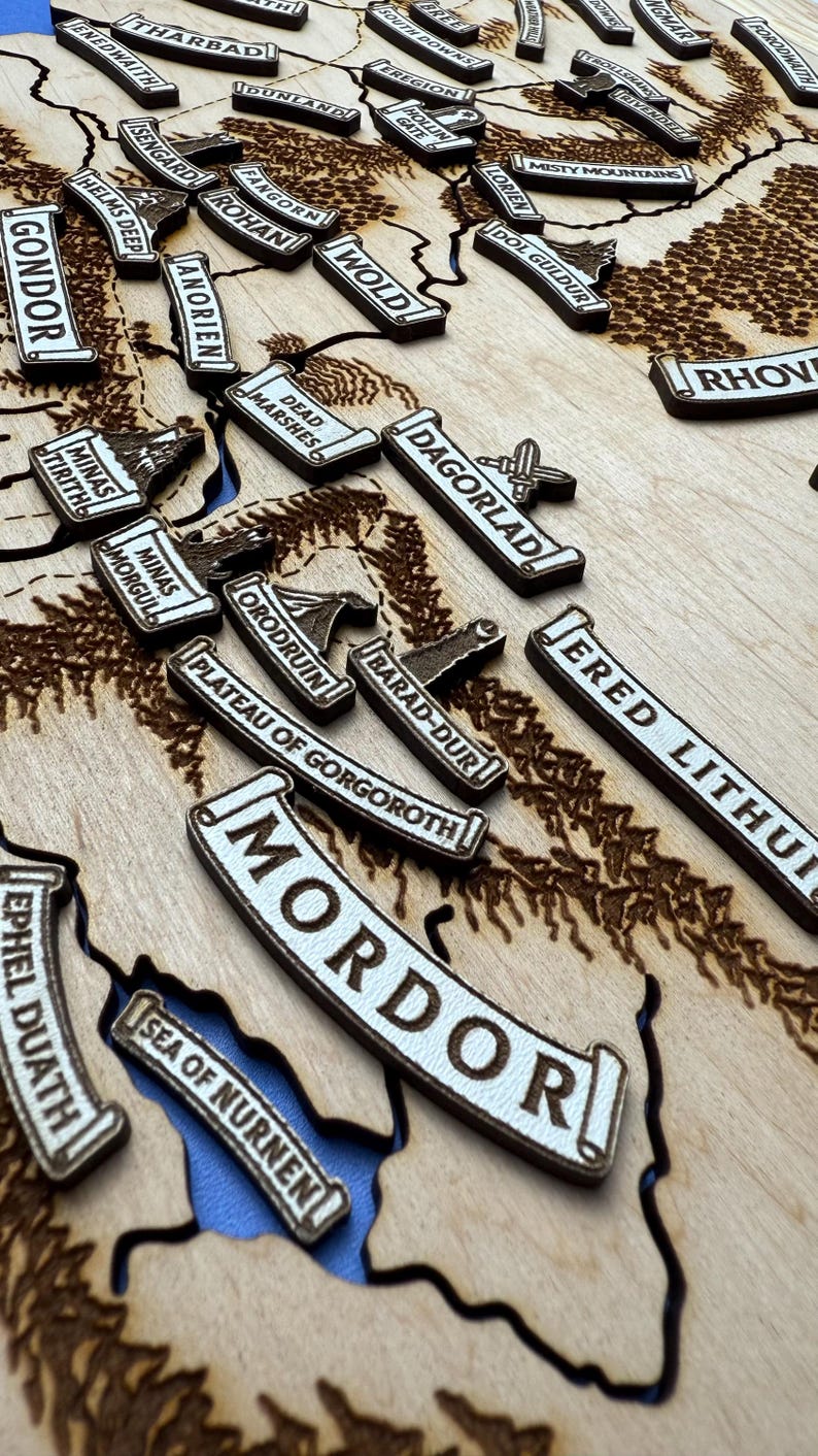 Wooden 3D Middle-earth Map – the Lord of the Rings Wall Art | Handmade ...