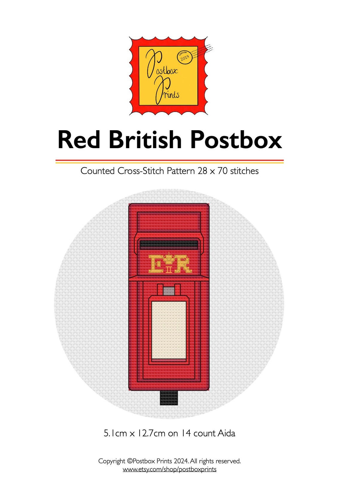 Red British Postbox Cross Stitch Pattern PDF Download | Letterbox ...