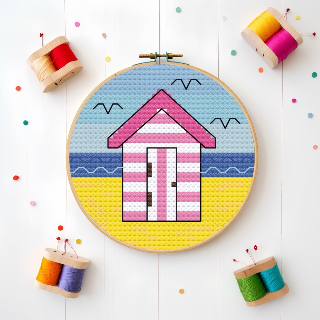 Small Classic Beach Hut Cross Stitch Pattern PDF Download | Beach ...