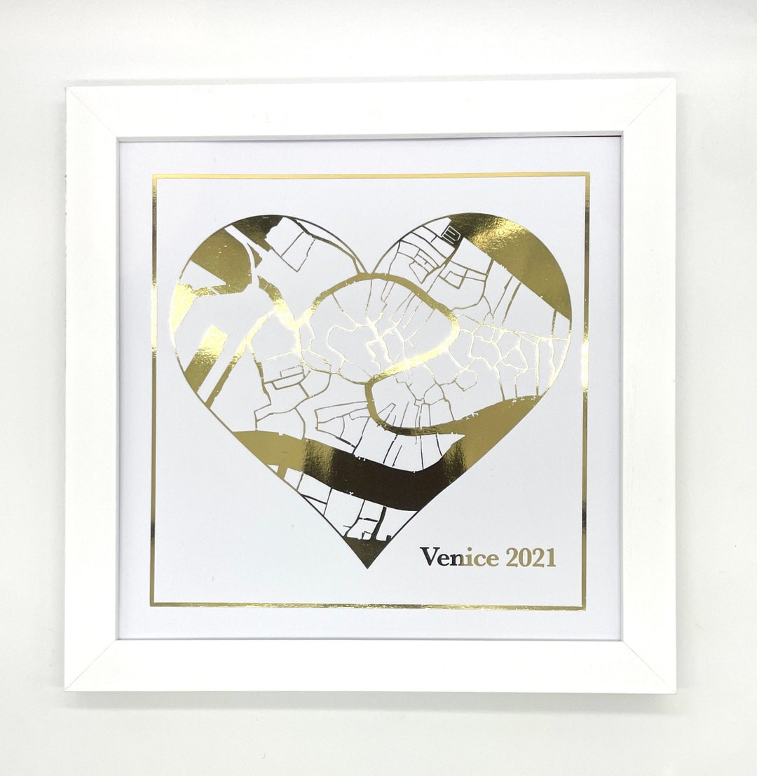 Personalised Destination Map Heart Foiled Print, Wedding Keepsake ...