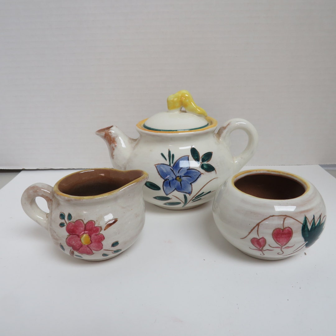 Stangl Pottery Garden Flower Miniature Teapot, Creamer and Sugar ...