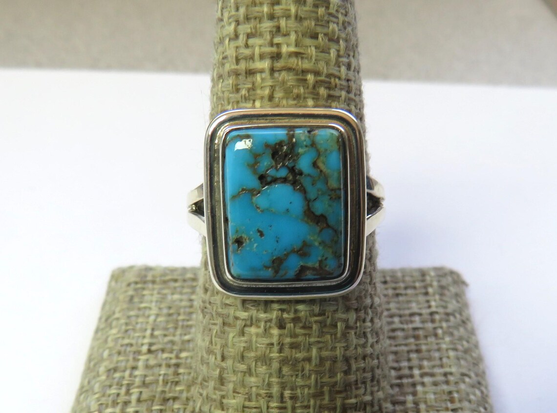 Natural Bisbee Turquoise Sterling Silver Ring Size 9 by George Ramirez ...