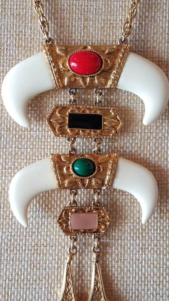 HMS Madeira Tribal Statement Necklace Lucite Ivory Ho… - Gem