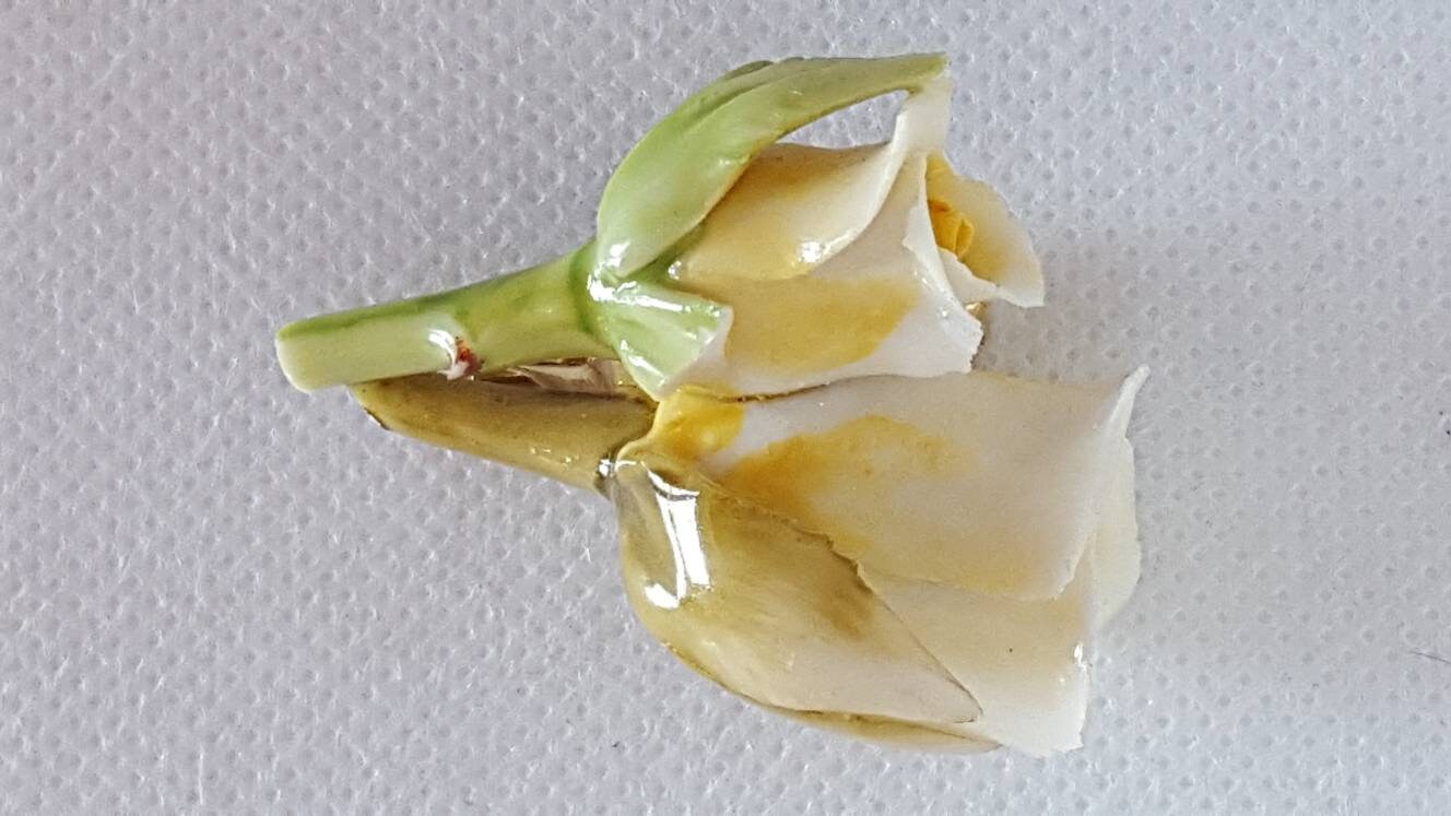 Vintage Handmade Hand Painted Signed Ceramic Yellow Rosebuds | Etsy