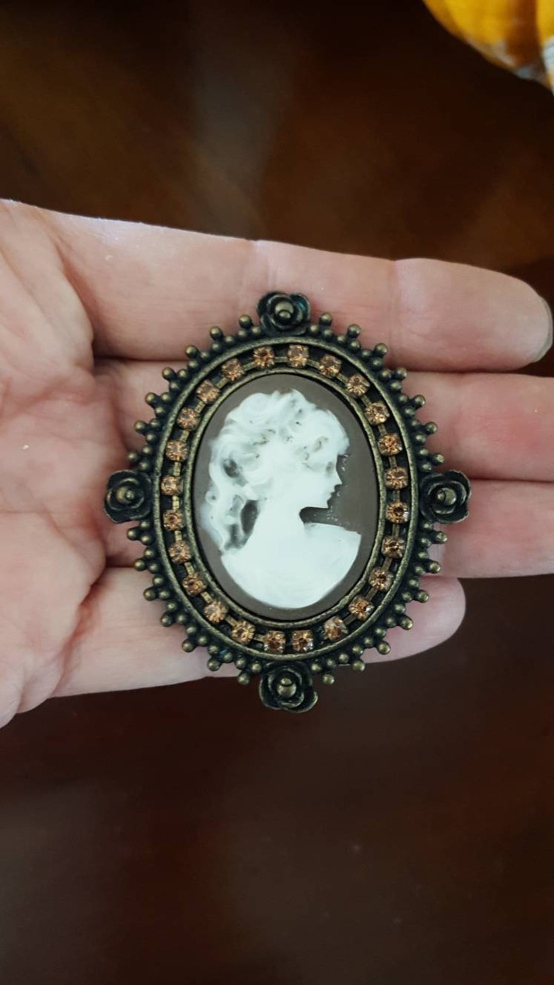 Cameo Vintage 1970s Oval Female Cameo in Acrylic Resin With Antique ...