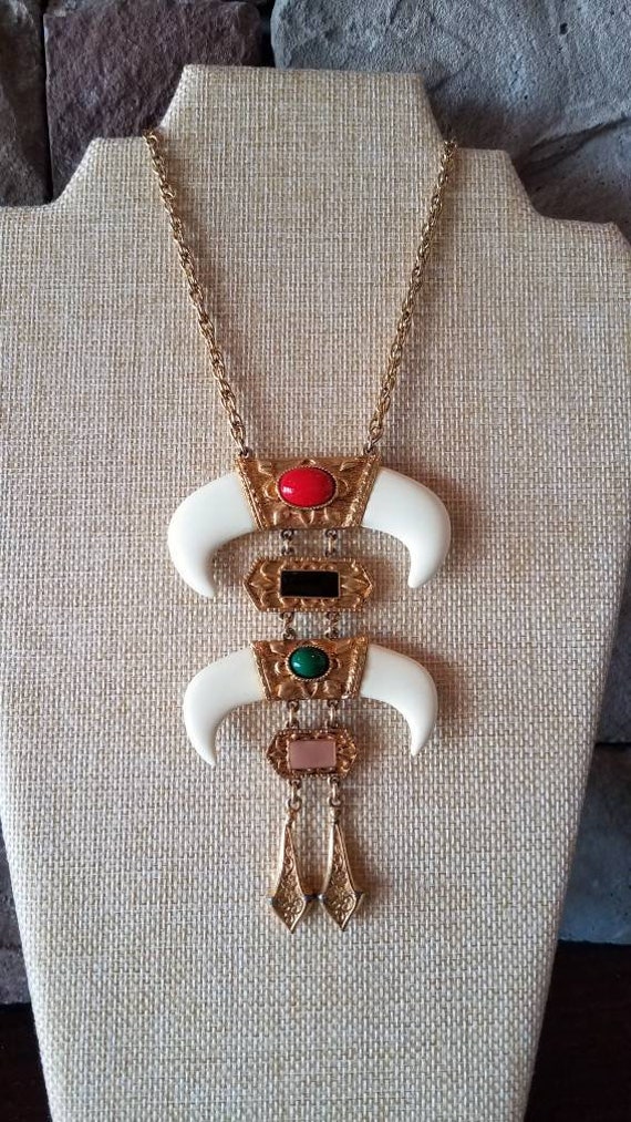 HMS Madeira Tribal Statement Necklace Lucite Ivory Horns Faux - Etsy