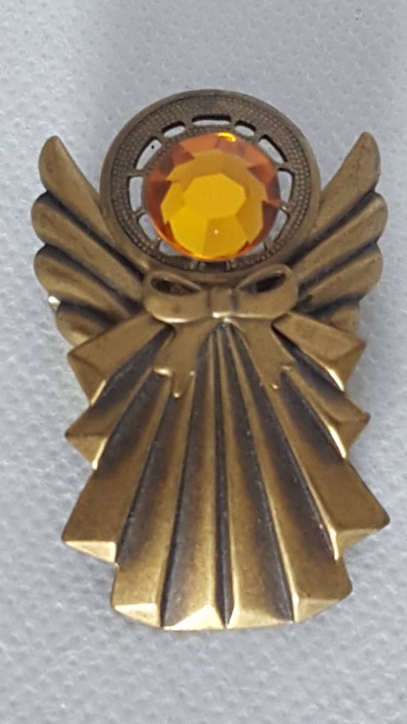 Vintage brass angel brooch - Gem