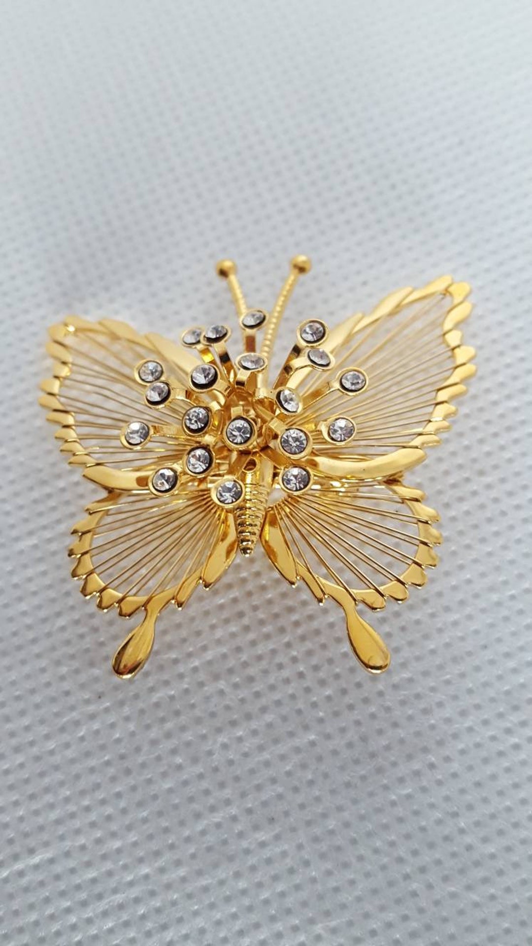 Monet Vintage Gold Tone Monet Butterfly Brooch Pin With Rhinestones ...