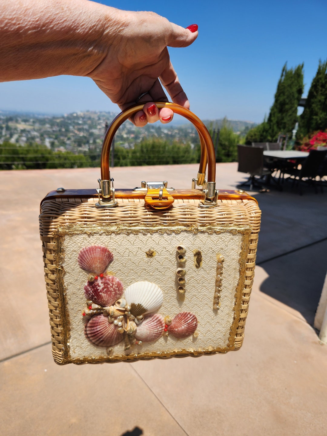 Seashell Seahorse Princess Charming Atlas Wicker Weave Handbag Purse ...