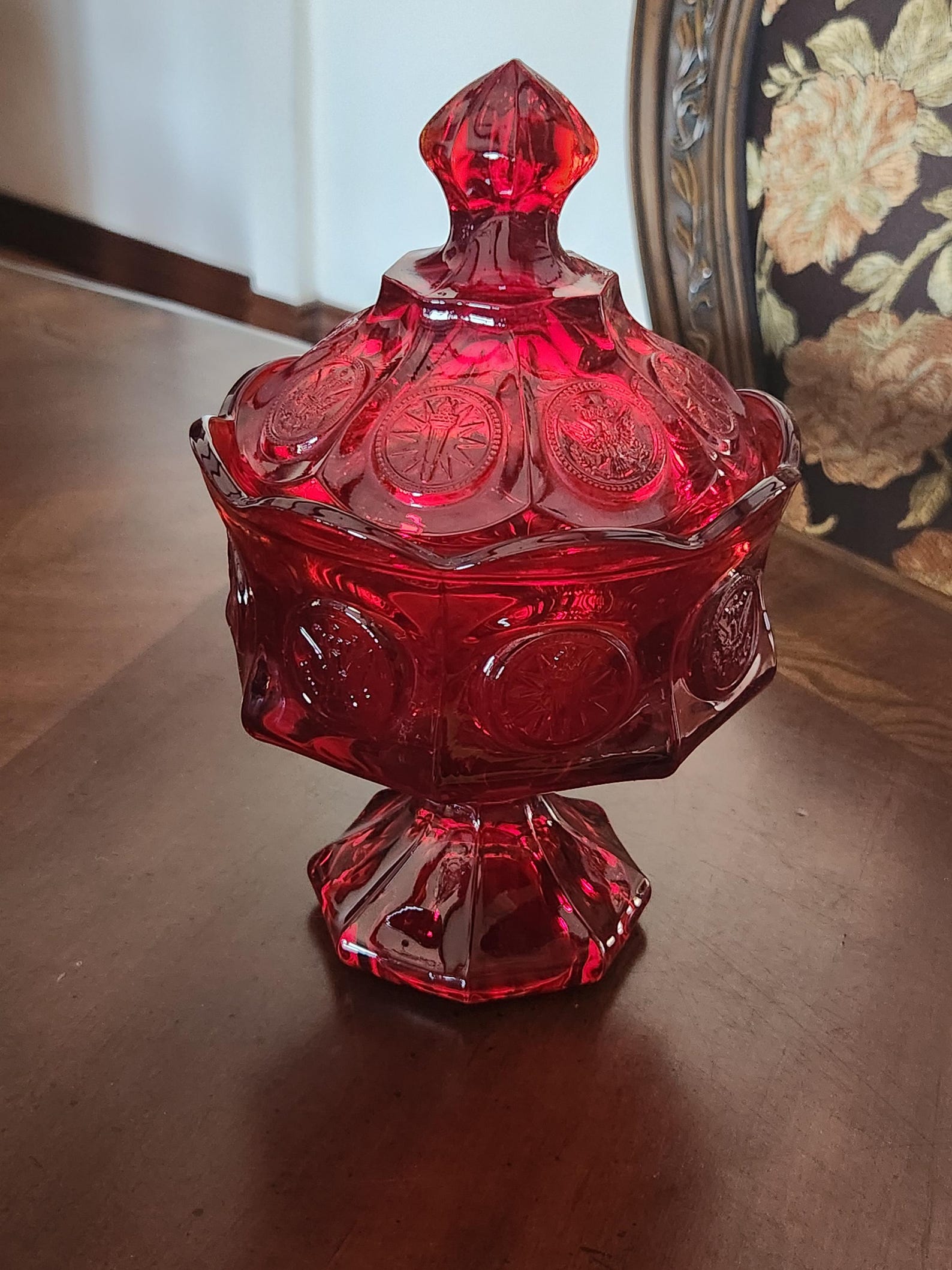 Fostoria Glass Coin Americana Ruby Red Candy Dish With Lid Wedding ...