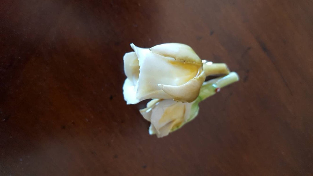 Vintage Handmade Hand Painted Signed Ceramic Yellow Rosebuds With Green ...