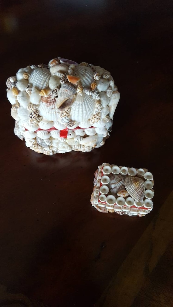 Vintage 2 Sea Shell Ocean Beachy Jewelry Trinket Boxes With | Etsy