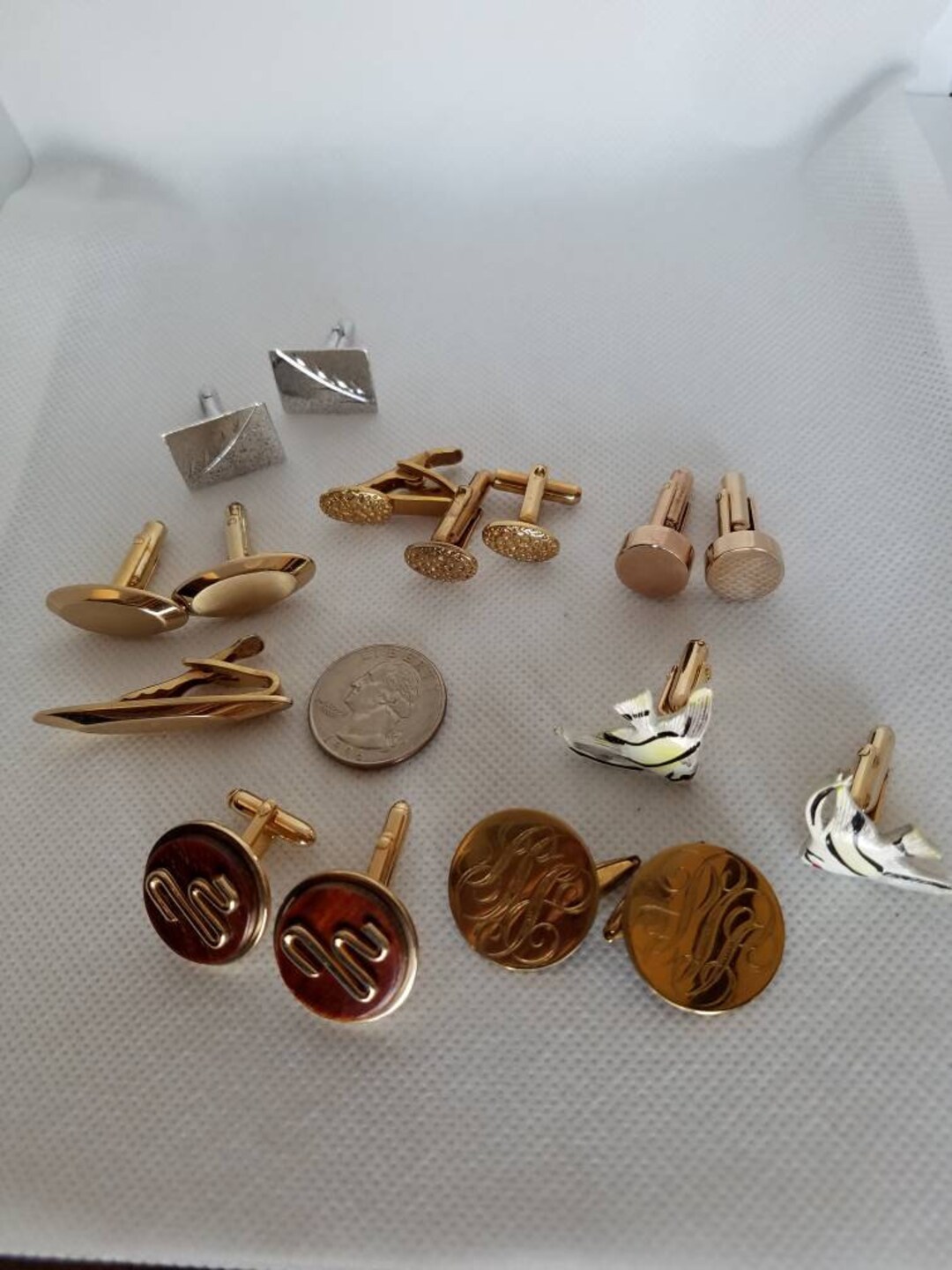 Vintage Cuff Links 7 Pairs Gold Swank Hickok Sterling Silver Enamel ...