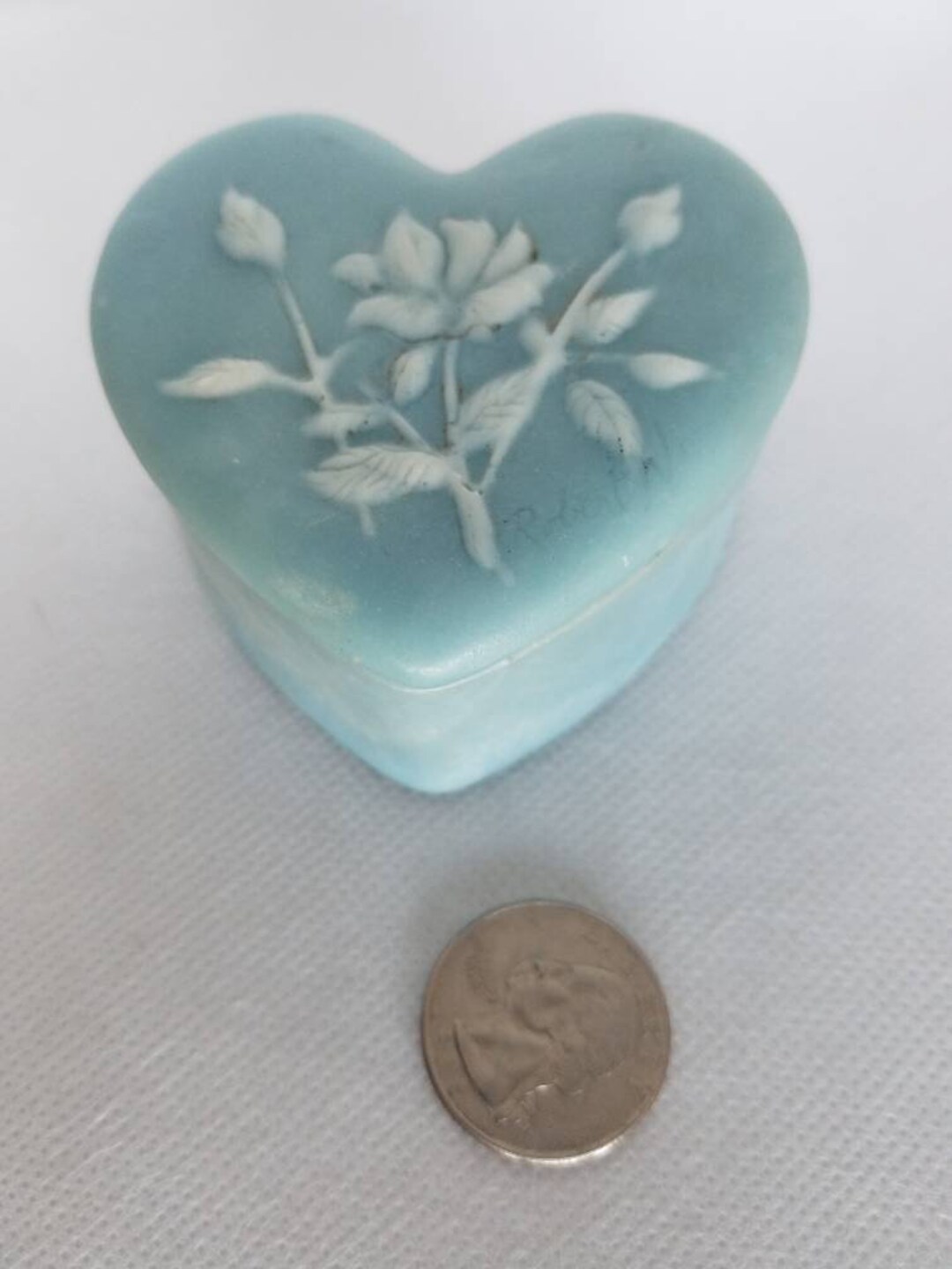 Avondale Heart Shaped Jewelry Box Light Blue Floral Cameo Flower ...