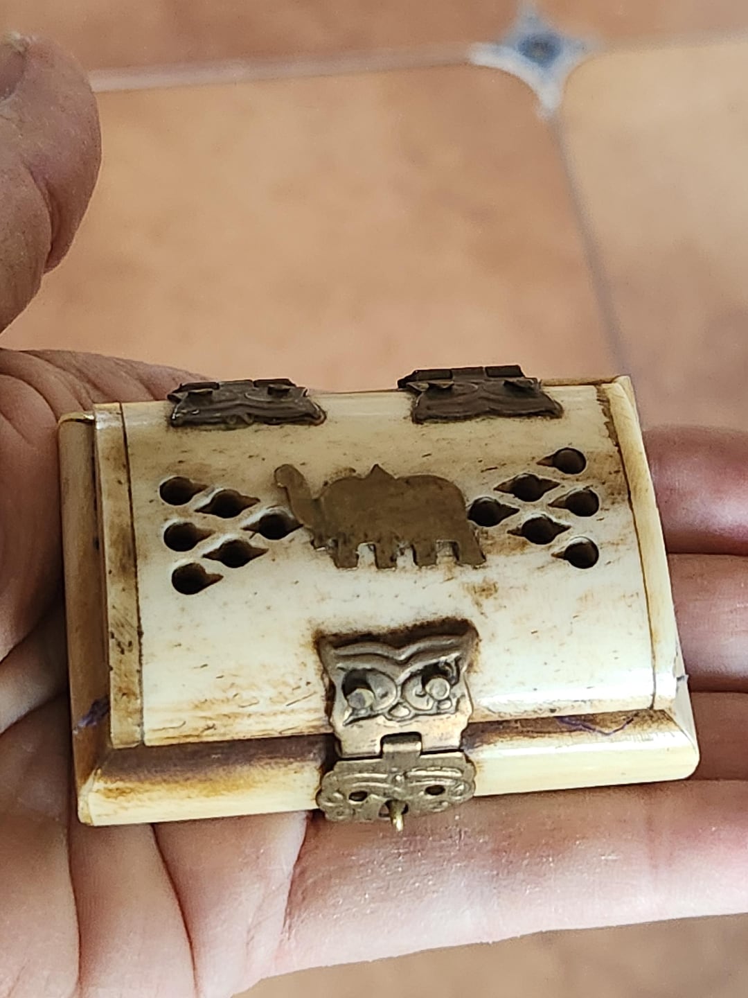 Vintage Camel Bone Brass Elephant Jewelry Box With Brass Owl Hinges ...