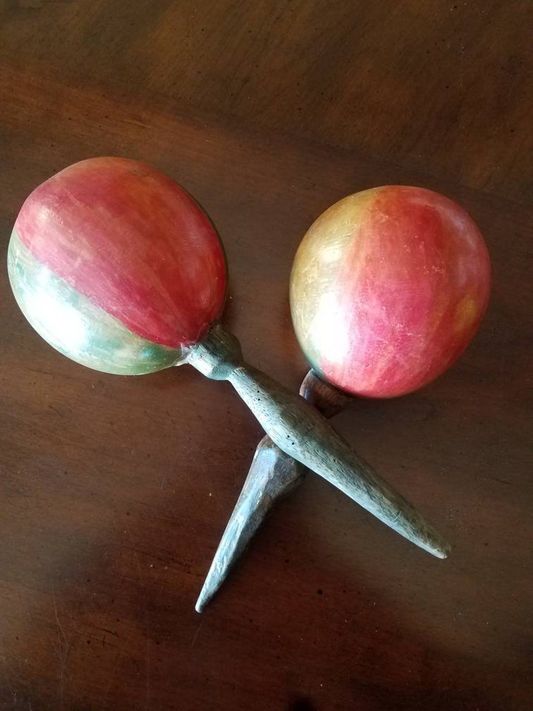 Maracas Peruvian Peru Hand Carved Hand Made Wood Seed Gourd Painted Red ...