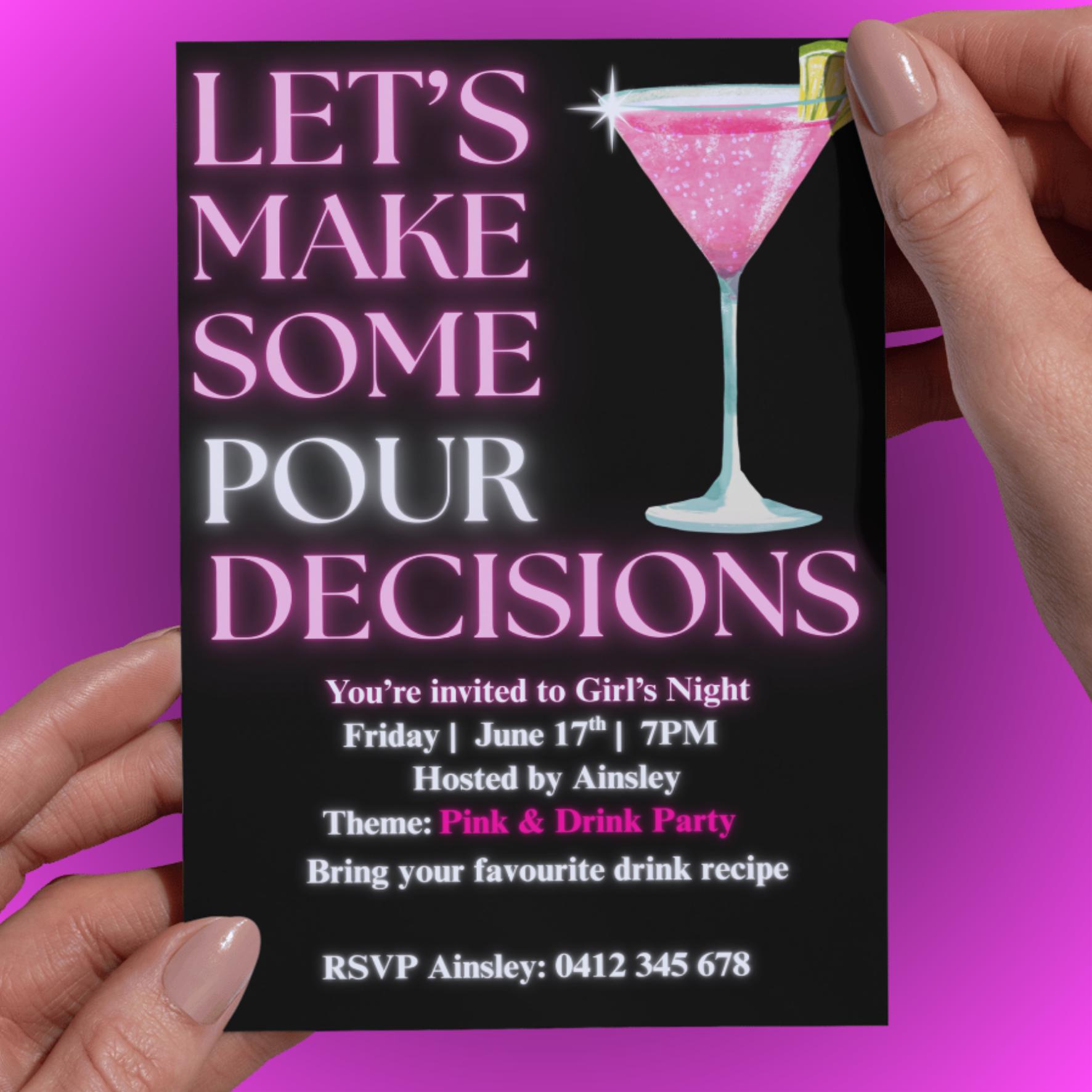 Pour Decisions Girls Night Invitation [DIGITAL DOWNLOAD] - Etsy