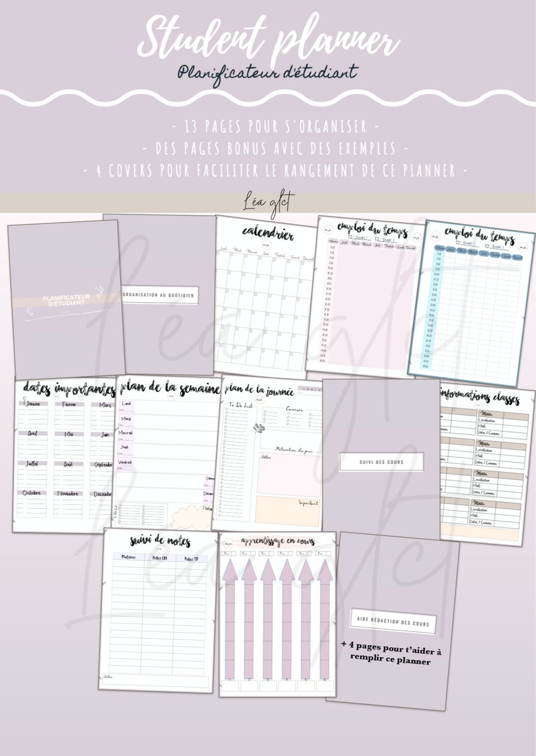 Planificateur pour étudiant, PDF à imprimer, non daté. Format A4, en ...