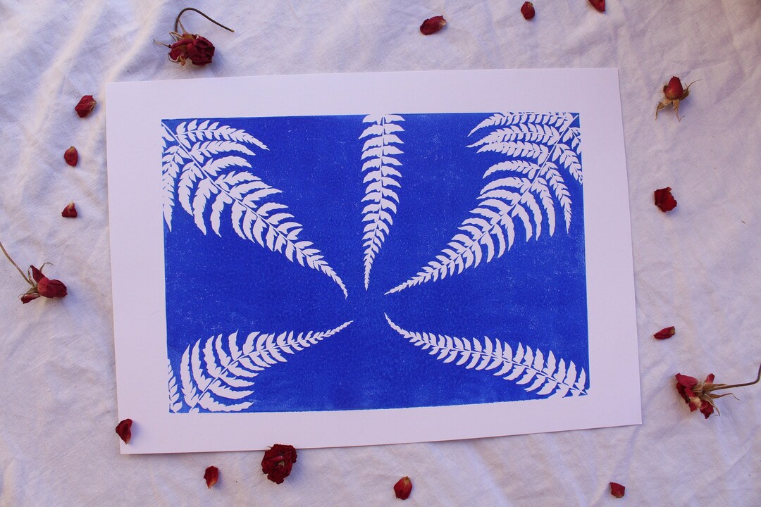 Linocut Fern Format A4 Color of Your Choice Nature - Etsy
