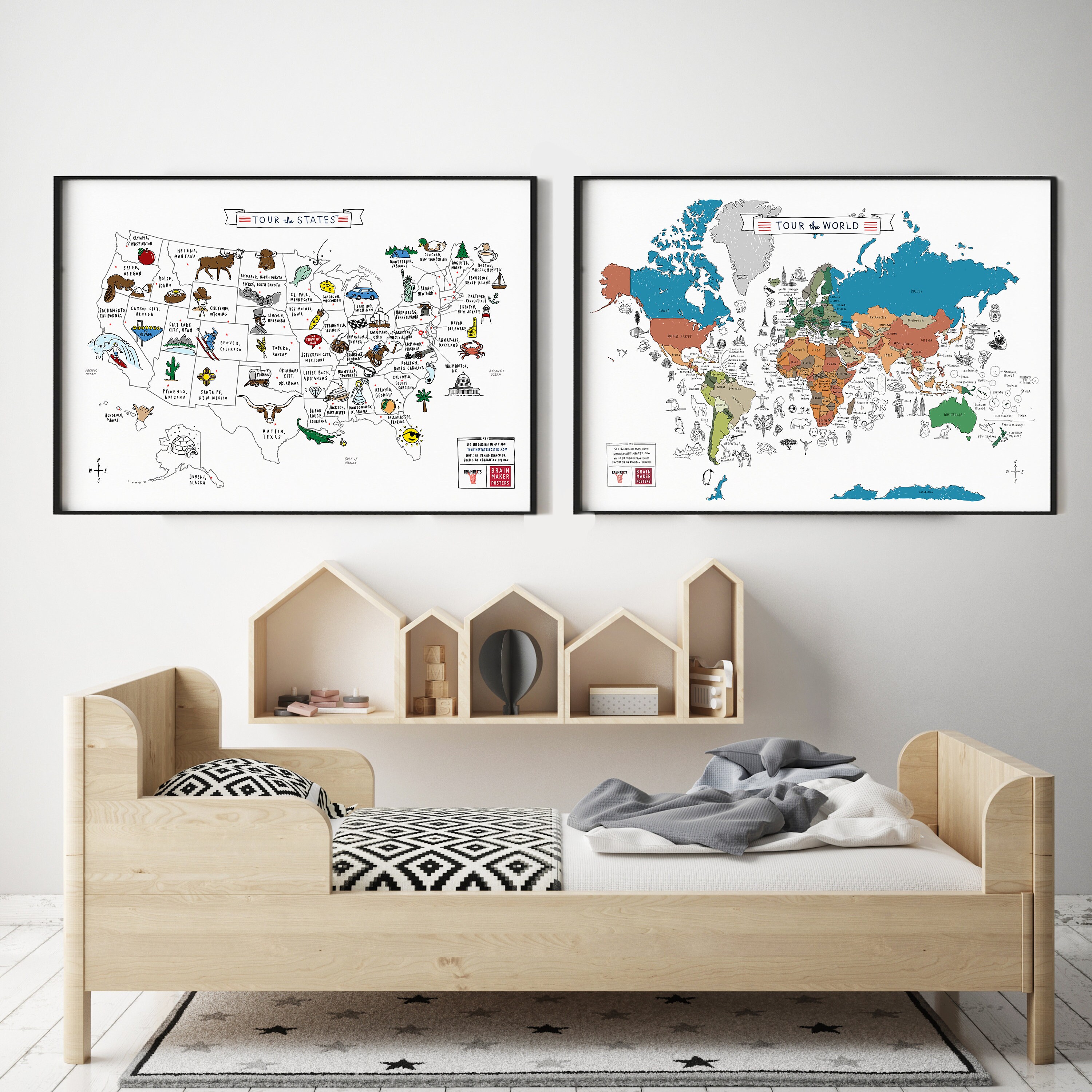 Tour the States + Tour the World Posters - US and World Maps - Etsy