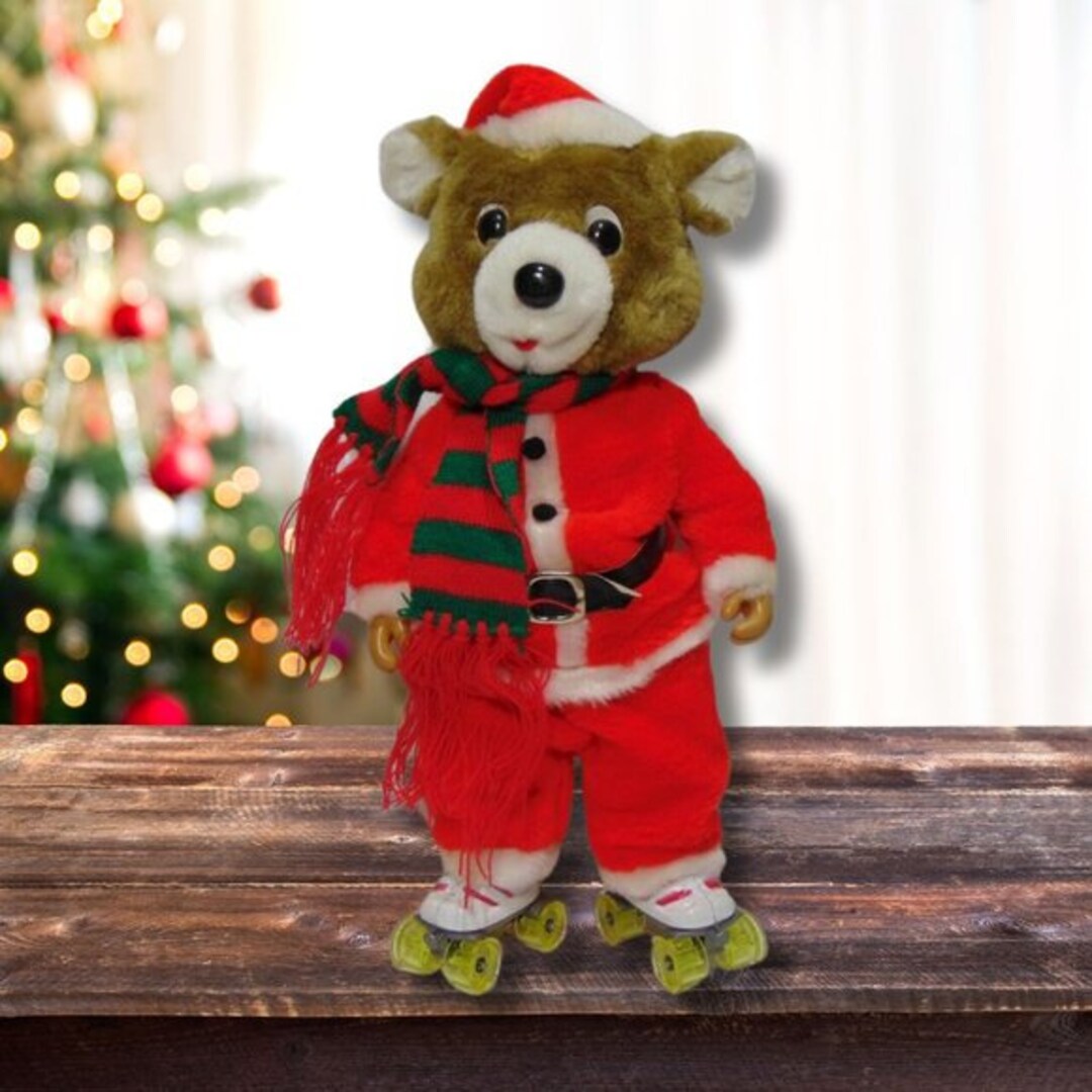 Vintage 1985 Roller Skating Santa Battery Operated Teddy Bear Plush Toy ...