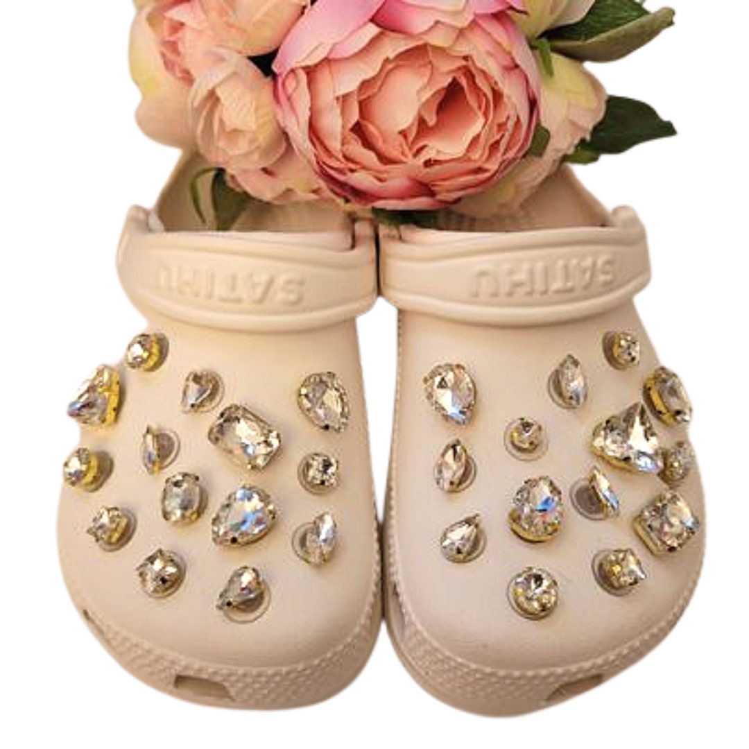 Luxury Glass Shoe Clog Charms Rhinestone Bling Glam Gold Claw Jewels ...