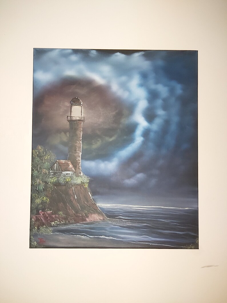 Bob Ross Style Painting 'lighthouse at Midnight' - Etsy