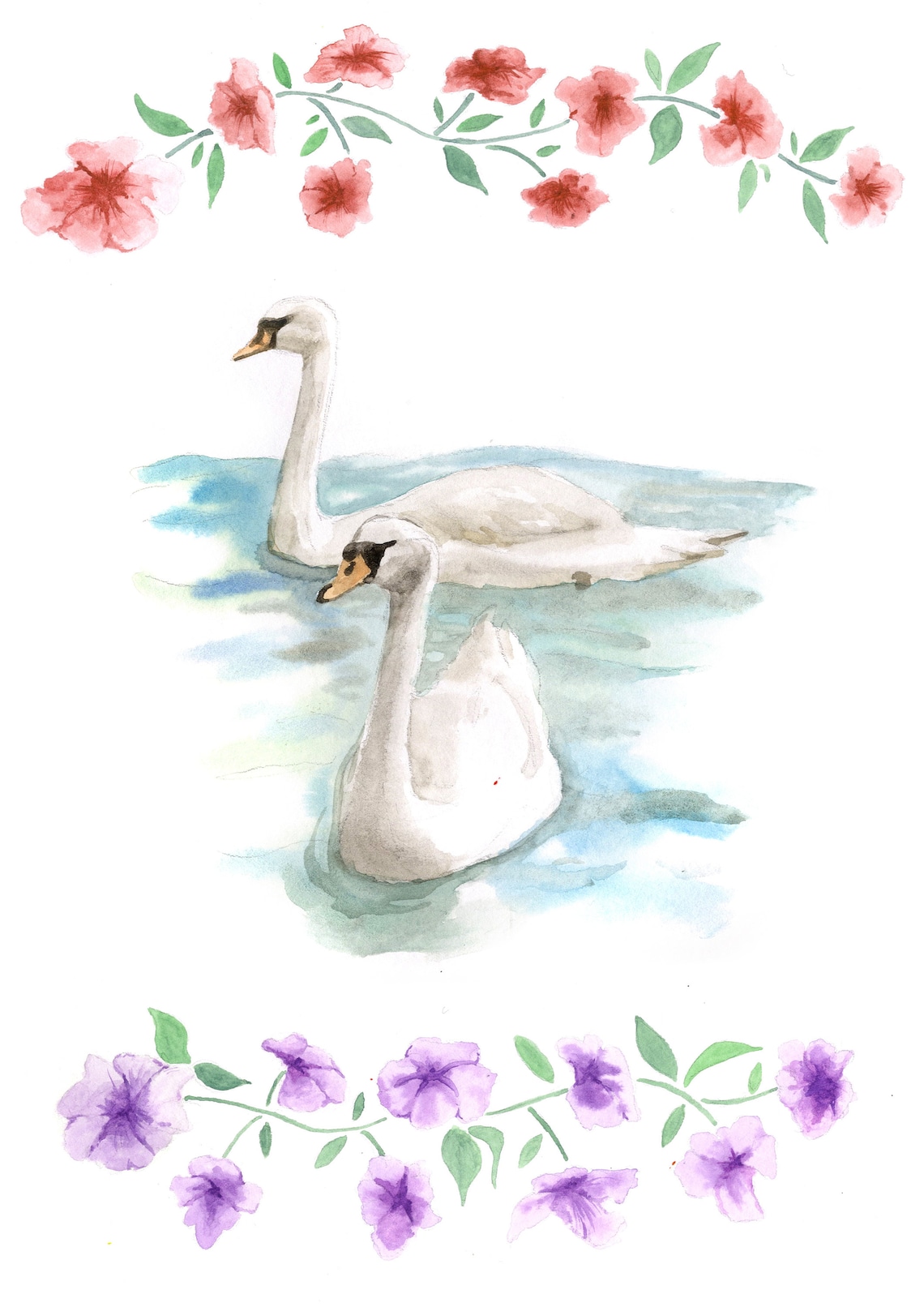 Swan Greetings Card Design 2 - Etsy