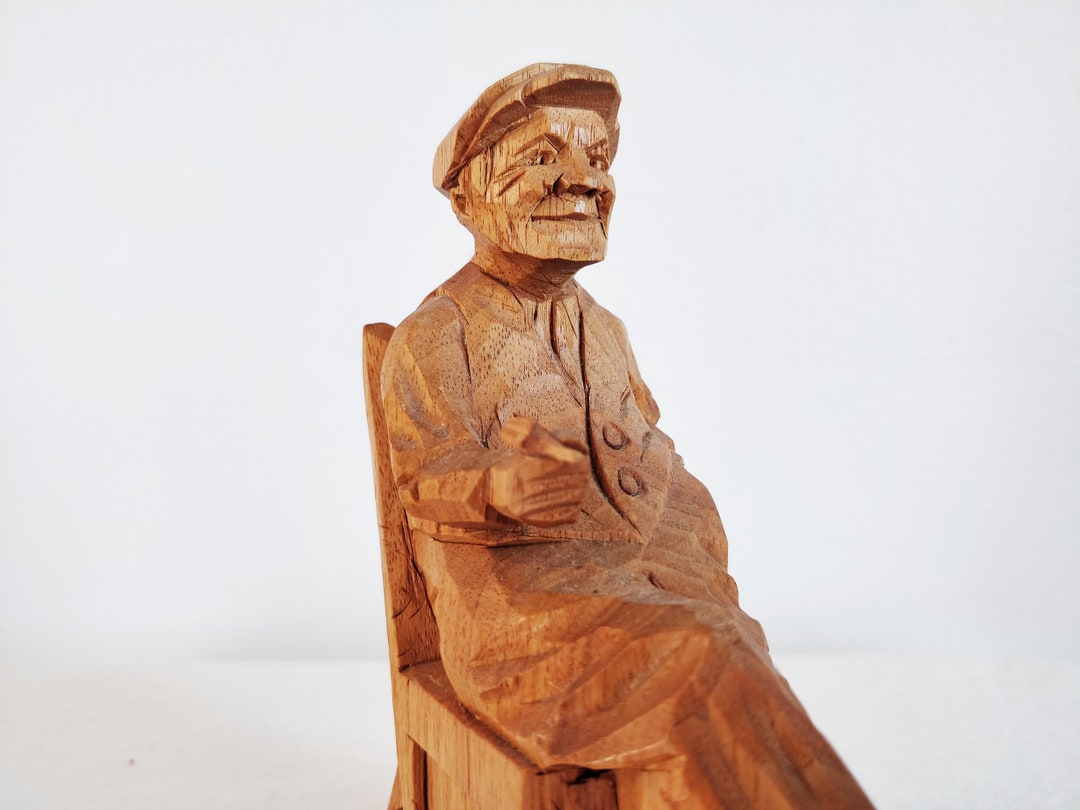 FOLK ART | Vintage Wood Carving of Old Man - Etsy