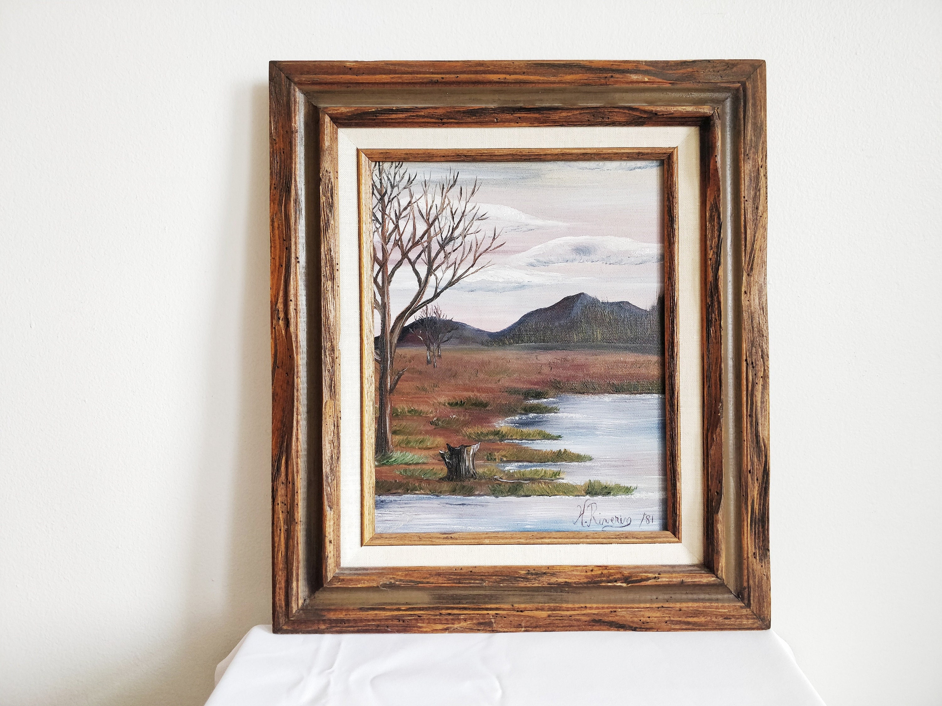 FOLK ART | Vintage Rustic Landscape Painting - Etsy