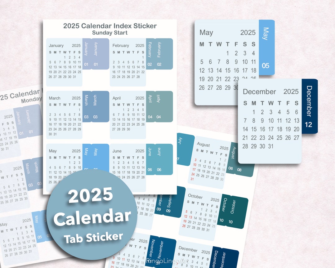 2025 Blue Tone Calendar Index Tab Stickers for All Planners / Planner ...