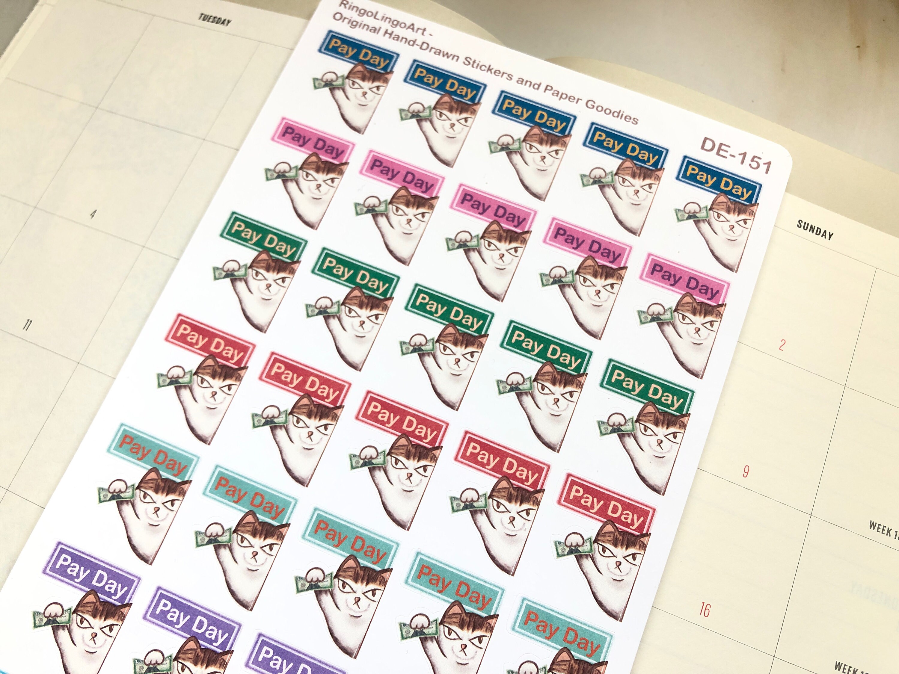 Cat Pay Day Planner Sticker / Payday Tracker Sticker / Paycheck ...