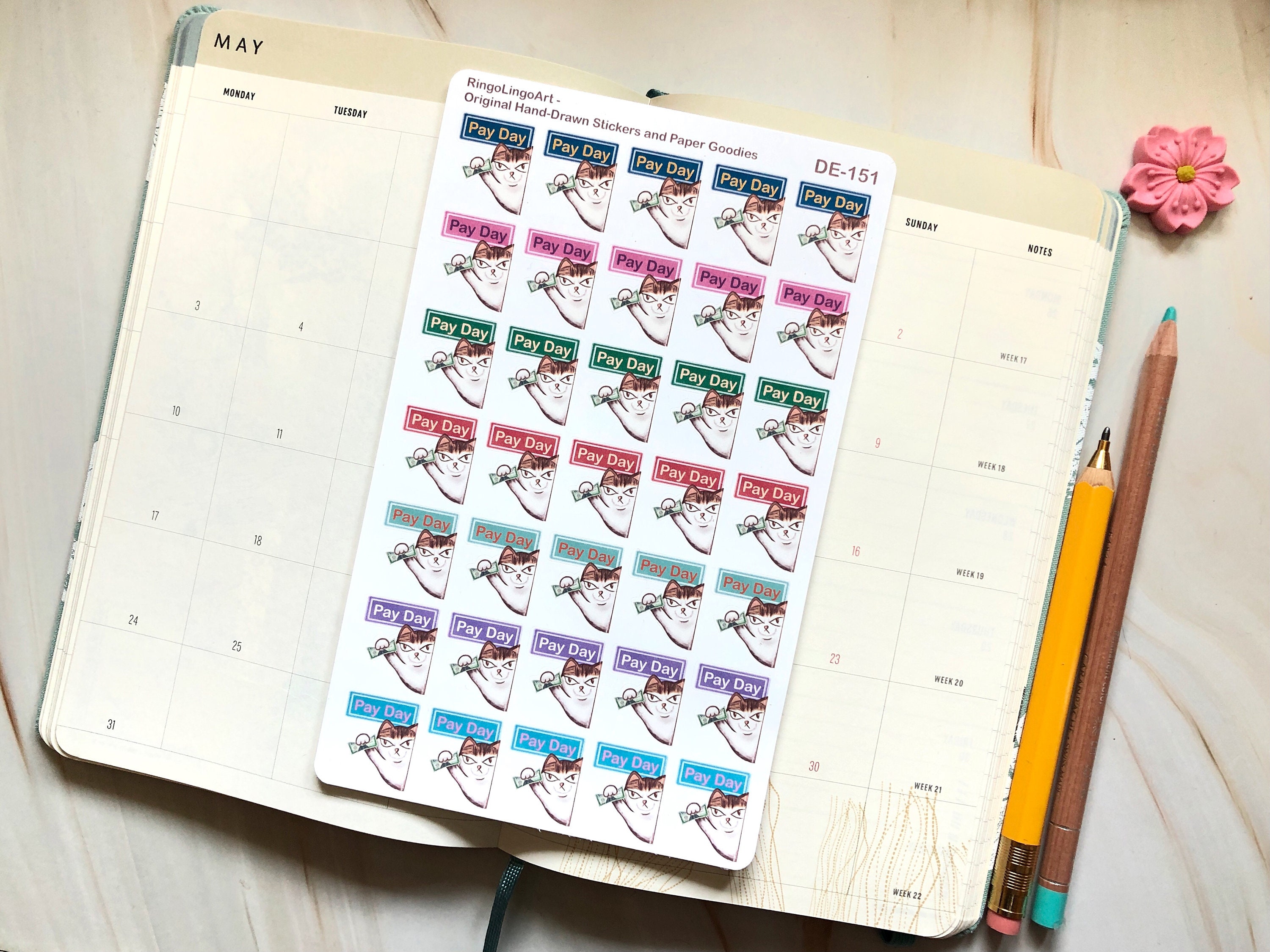 Cat Pay Day Planner Sticker / Payday Tracker Sticker / Paycheck ...