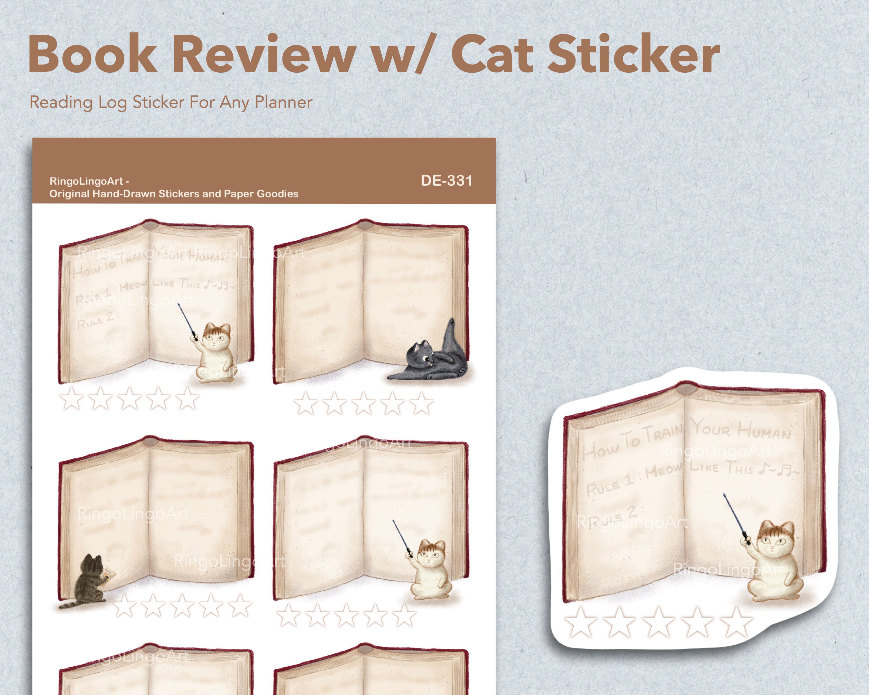 Book Review Sticker / Book Rating With Cats / Planner Sticker / Book ...