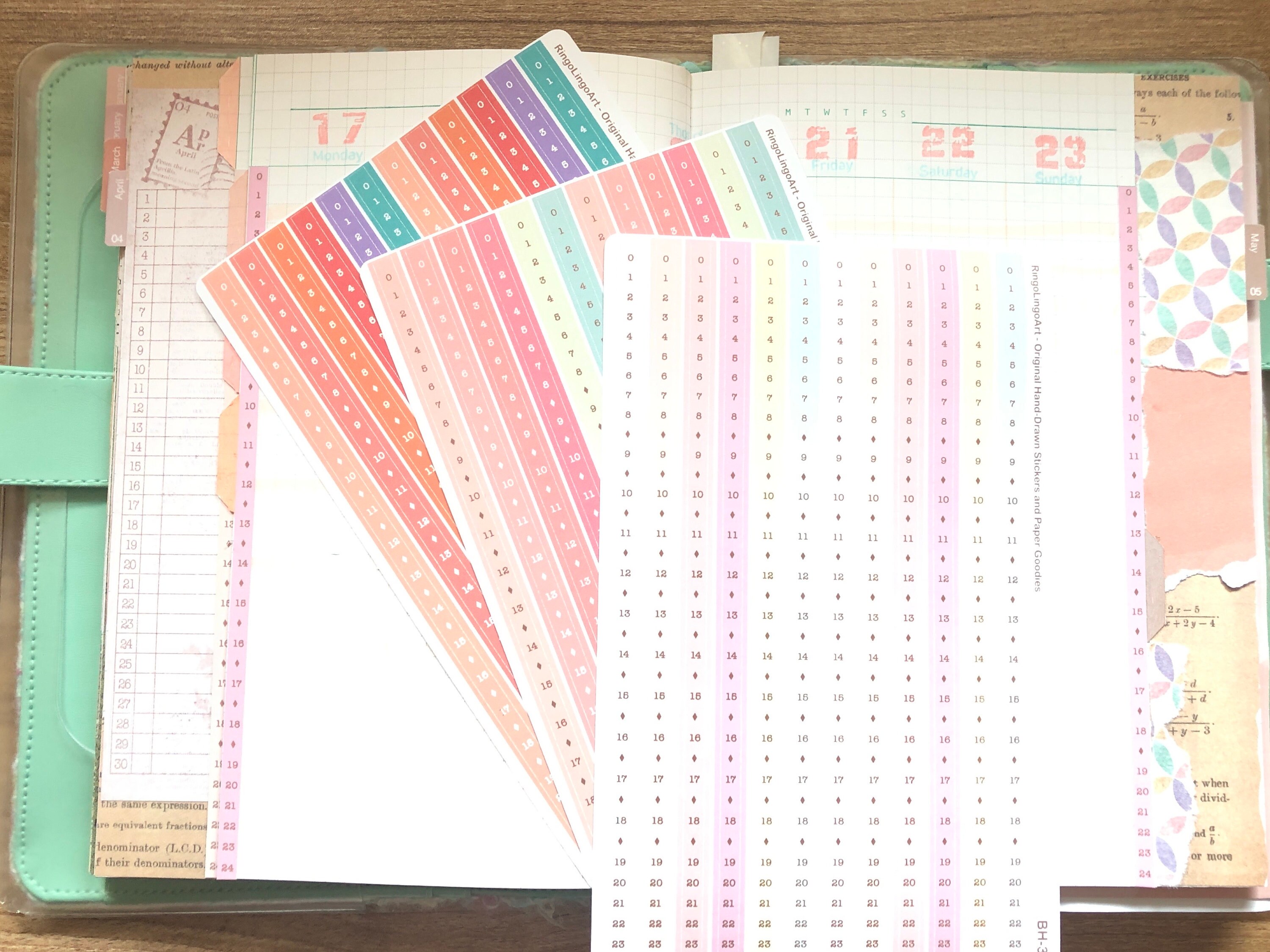 Spring Color Timeline Stickers for 5mm Grid / Hourly Log Stickers ...