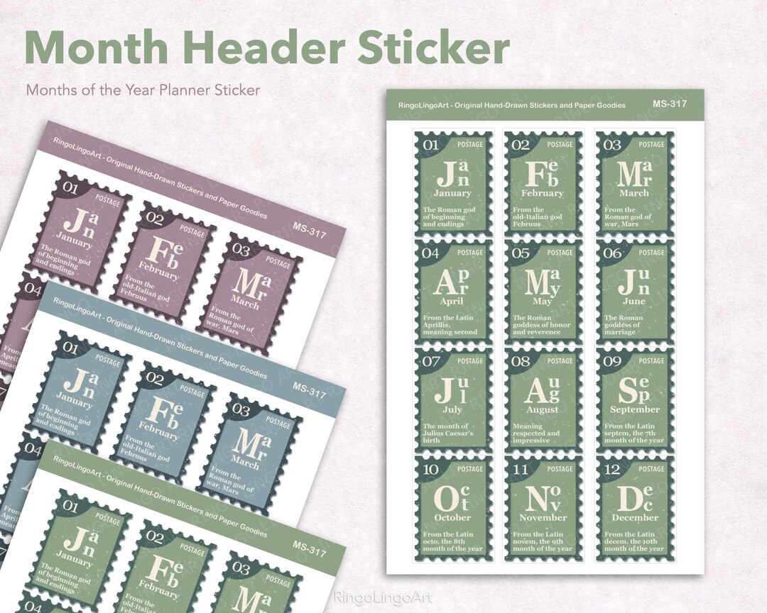 Month Header Stamp Sticker / Planner Sticker/ Postage Stamp Sticker ...