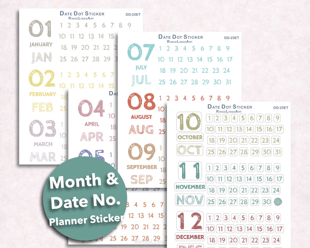 Month and Date Number Stickers for Planner / Month Number Stickers ...