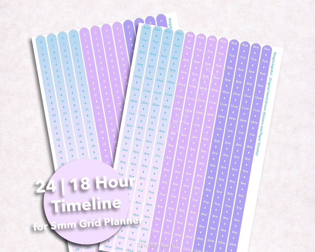 24 | 18 Hour Timeline Stickers for 5mm Grid / Hourly Log Stickers ...