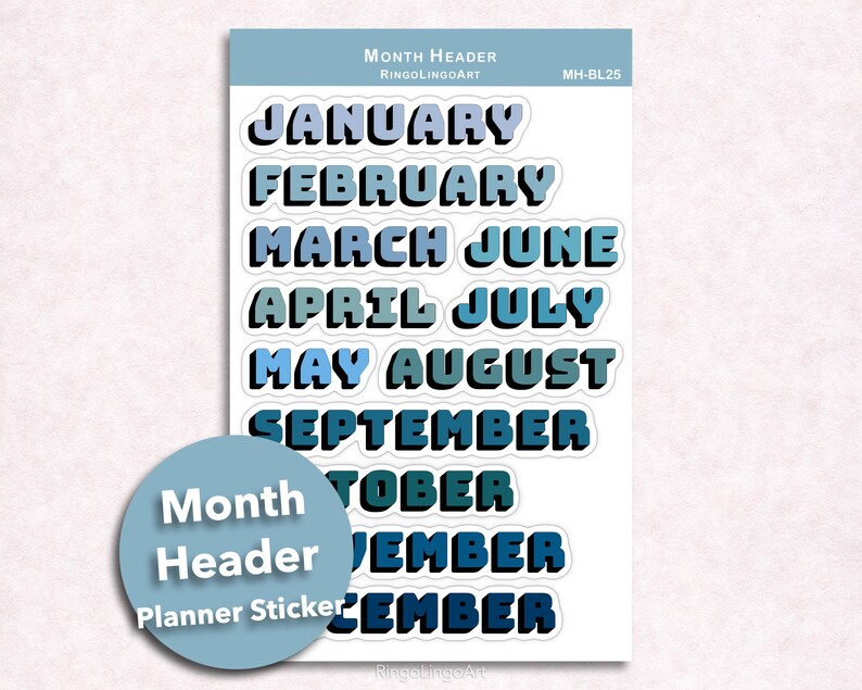 Blue Tone Color Month Header Planner Stickers / Months of the Year ...