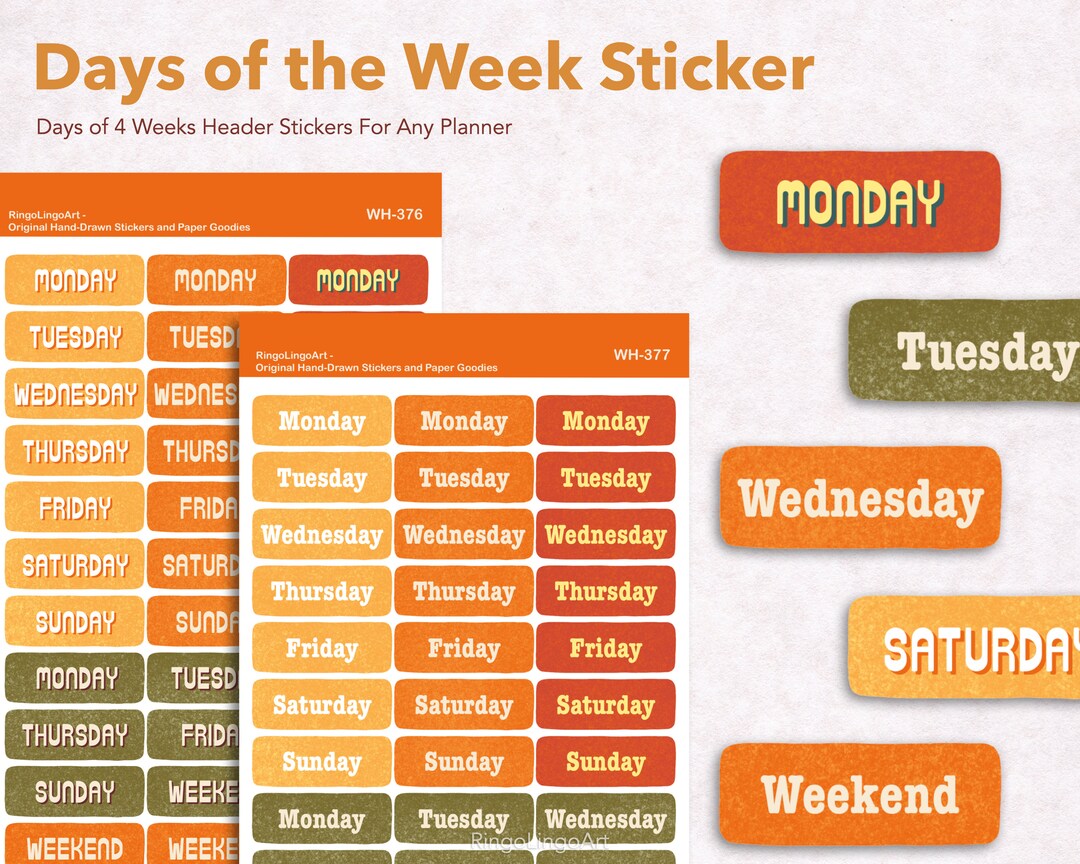 Autumn Color Days of the Week Planner Sticker / Fall Color Days of the ...