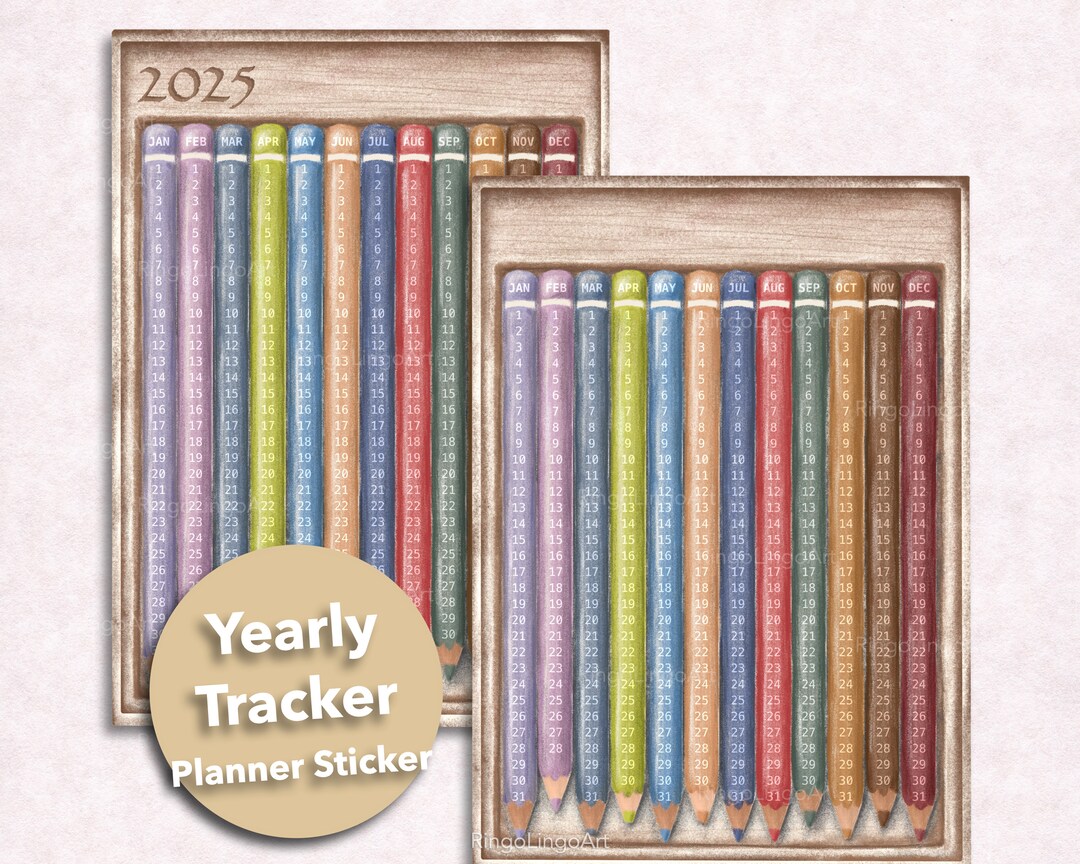2025 Yearly Tracker Sticker / Year in a Box of Colored Pencils Sticker ...