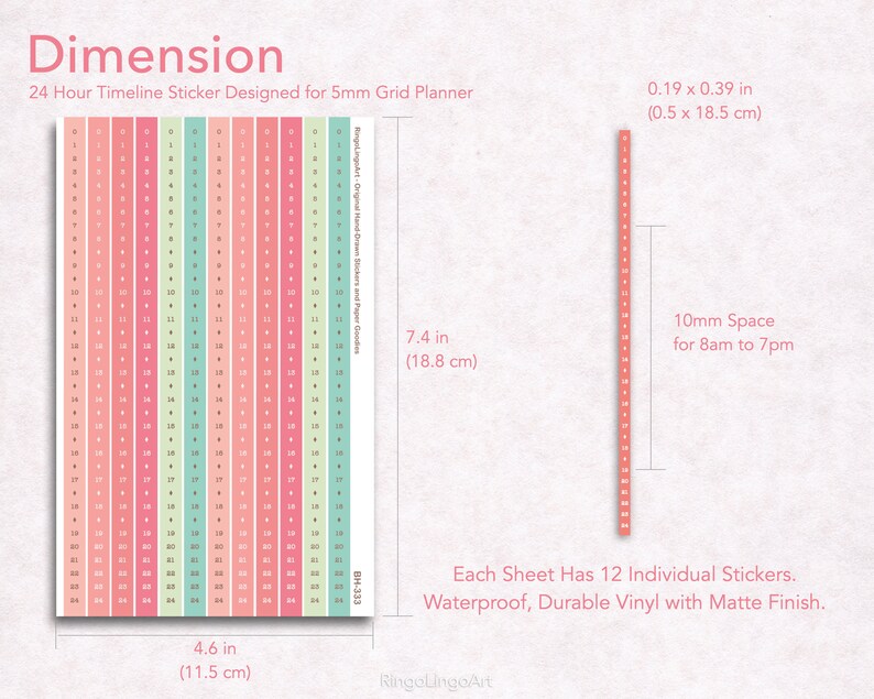 Spring Color Timeline Stickers for 5mm Grid / Hourly Log Stickers ...