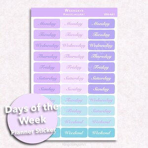 Days of the Week Planner Sticker / Weekdays Stickers / Weekdays Planner ...