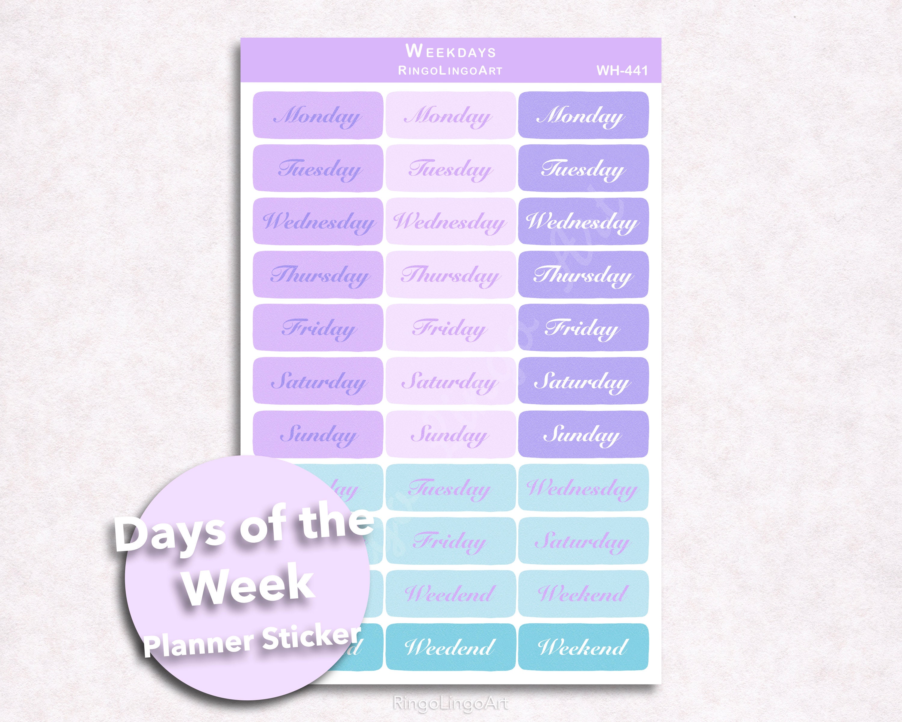 Days of the Week Planner Sticker / Weekdays Stickers / Weekdays Planner ...