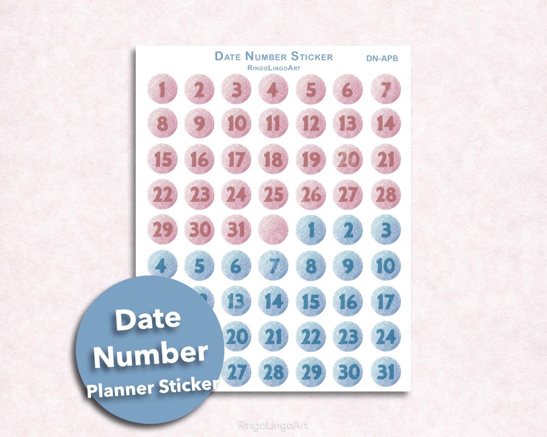 Ash Pink and Blue Date Number Sticker / Date Cover Sticker / Date ...
