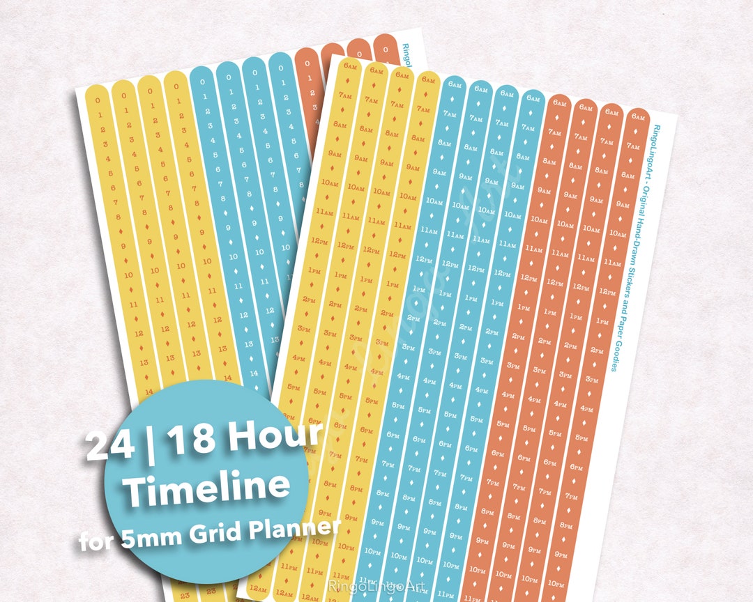 24 Hour Timeline Stickers for 5mm Grid / Hourly Log Stickers / Daily ...