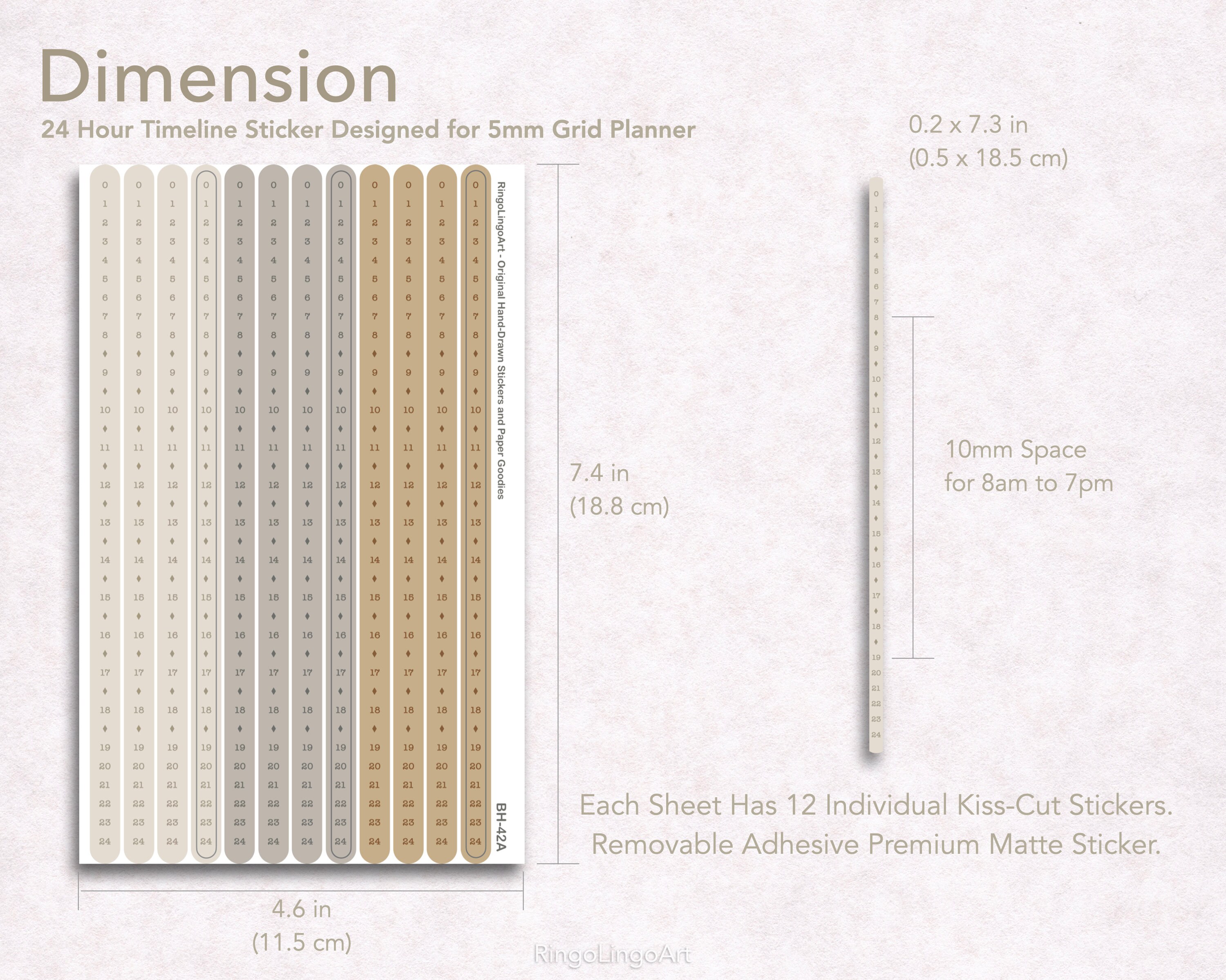 24 Hour Timeline Stickers for 5mm Grid / Hourly Log Stickers / Daily ...